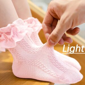 Mini angel Girls Ruffle Socks Frilly Lace Socks Cable Knit Princess Dress Socks for Toddler Girls 2-4 Years, 3 Pairs (White, S)