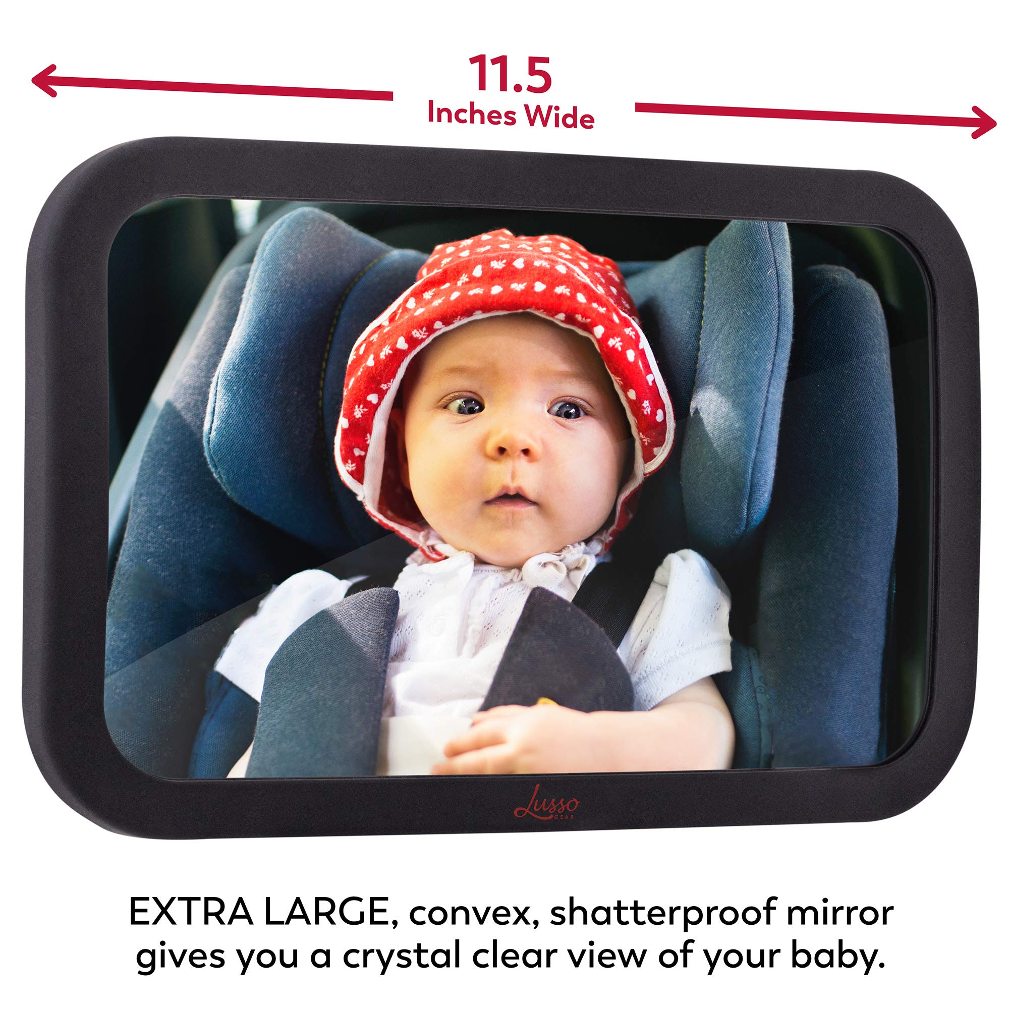 Lusso Gear 2 Pack of Car Seat Protectors (Black w/Red) + Baby Backseat Mirror for Car (Black), Waterproof, Protects Fabric or Leather Seats, Premium Oxford Fabric, Travel Essentials