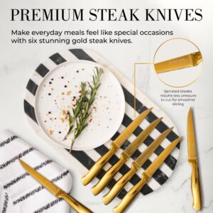 STYLED SETTINGS White and Gold Knife Set with Sharpener -14PC Self Sharpening Knife Block Set Includes Luxurious Full Tang Knives and White Knife Block - White and Gold Kitchen Decor Accessories