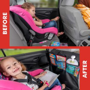 Lusso Gear Two Pack of Car Seat Protector (Black w/Red) + Two Pack of Heavy Duty Kick Mats (Black w/Red), Waterproof, Protects Fabric or Leather Seats, Premium Oxford Fabric, Travel Essentials