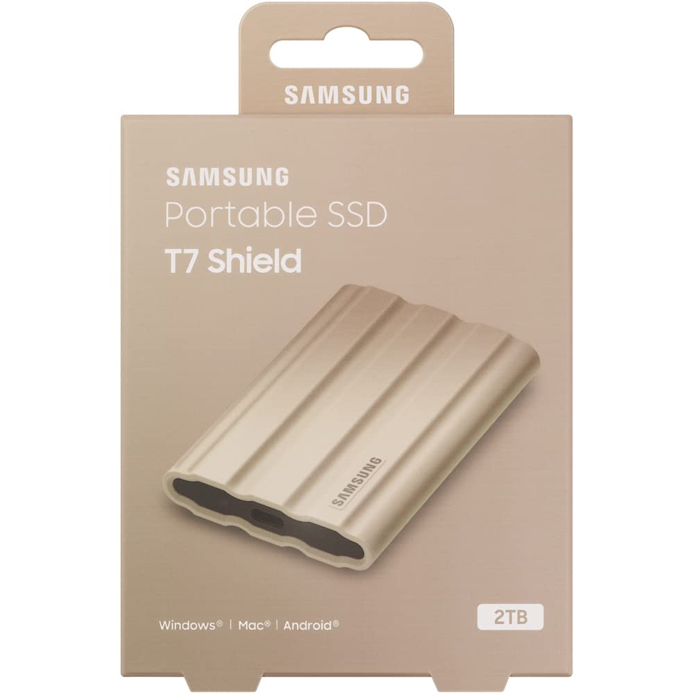 SAMSUNG MU-PE2T0K/AM T7 Shield Portable Solid State Drive 2TB 2022 Beige Bundle with 1 YR CPS Enhanced Protection Pack