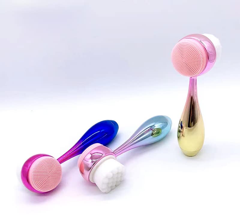 Facial Cleansing Brush 2 in 1Double-Sided Facial Cleaning Brush with Soft Bristles for Deep Pore Exfoliation, Wash Makeup, Massaging (Gold)