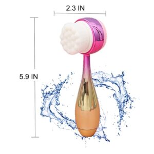 Facial Cleansing Brush 2 in 1Double-Sided Facial Cleaning Brush with Soft Bristles for Deep Pore Exfoliation, Wash Makeup, Massaging (Gold)