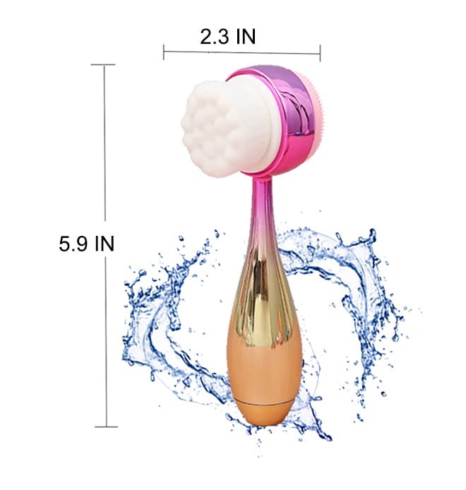 Facial Cleansing Brush 2 in 1Double-Sided Facial Cleaning Brush with Soft Bristles for Deep Pore Exfoliation, Wash Makeup, Massaging (Gold)