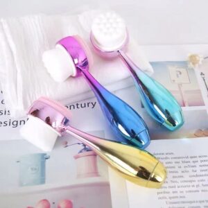 Facial Cleansing Brush 2 in 1Double-Sided Facial Cleaning Brush with Soft Bristles for Deep Pore Exfoliation, Wash Makeup, Massaging (Gold)