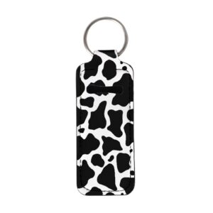 suobstales cow print chapstick holder keychain neoprene lip balm holder black white animal print lip gloss keychain portable chapstick tubes holder pocket keychain bag lipstick case