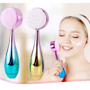 Facial Cleansing Brush 2 in 1Double-Sided Facial Cleaning Brush with Soft Bristles for Deep Pore Exfoliation, Wash Makeup, Massaging (Gold)