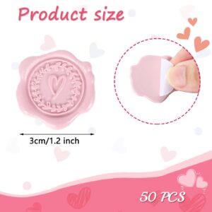 Whaline 50Pcs Embossed Wax Seal Stickers Pearl Pink Heart Envelope Seal Decals Self-Adhesive Stamp Sticker for Valentine's Day Wedding Invitations Greeting Cards Birthday Party Gift Supplies DIY Craft