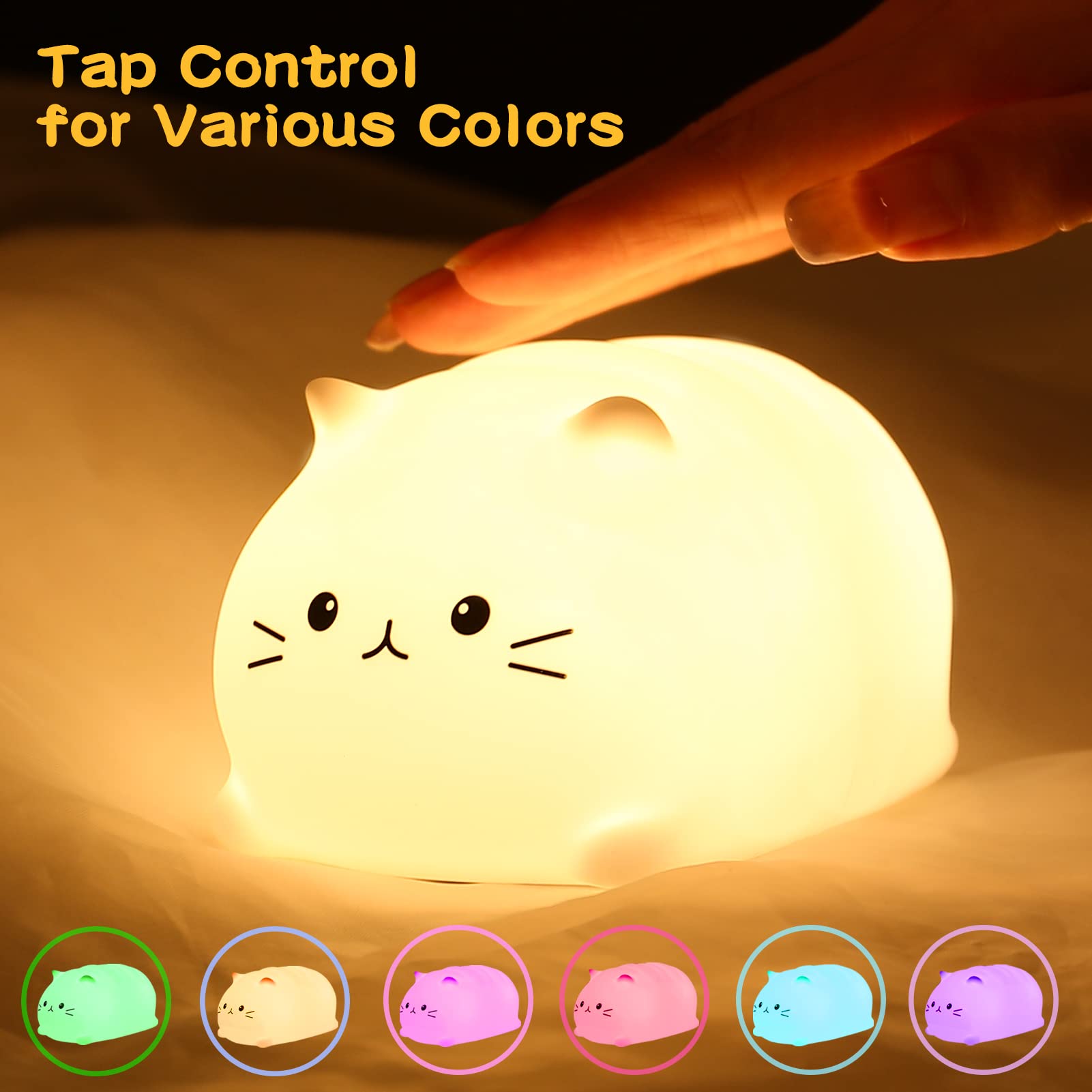 LOVERUIS Cat Night Light, Nursery Lamp for Children Kid Lamp Bedroom Cute Timer Kitty Light Baby Silicone Nightlights Birthday Gifts Bedroom Decor for Boy Teenager Girls Toddlers Bedroom (Kitty)