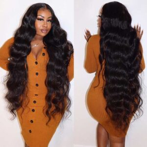 hairitory body wave lace front wigs human hair for black women 13x4 hd transparent wavy lace front human hair glueless wigs pre plucked 180% density body wave lace frontal wig natural black(22inch)