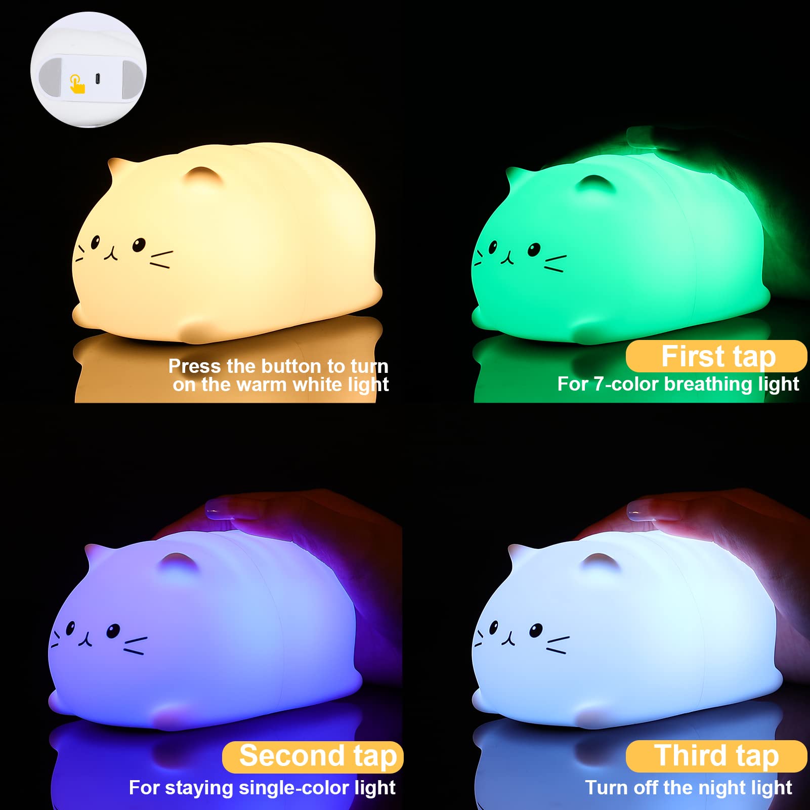 LOVERUIS Cat Night Light, Nursery Lamp for Children Kid Lamp Bedroom Cute Timer Kitty Light Baby Silicone Nightlights Birthday Gifts Bedroom Decor for Boy Teenager Girls Toddlers Bedroom (Kitty)