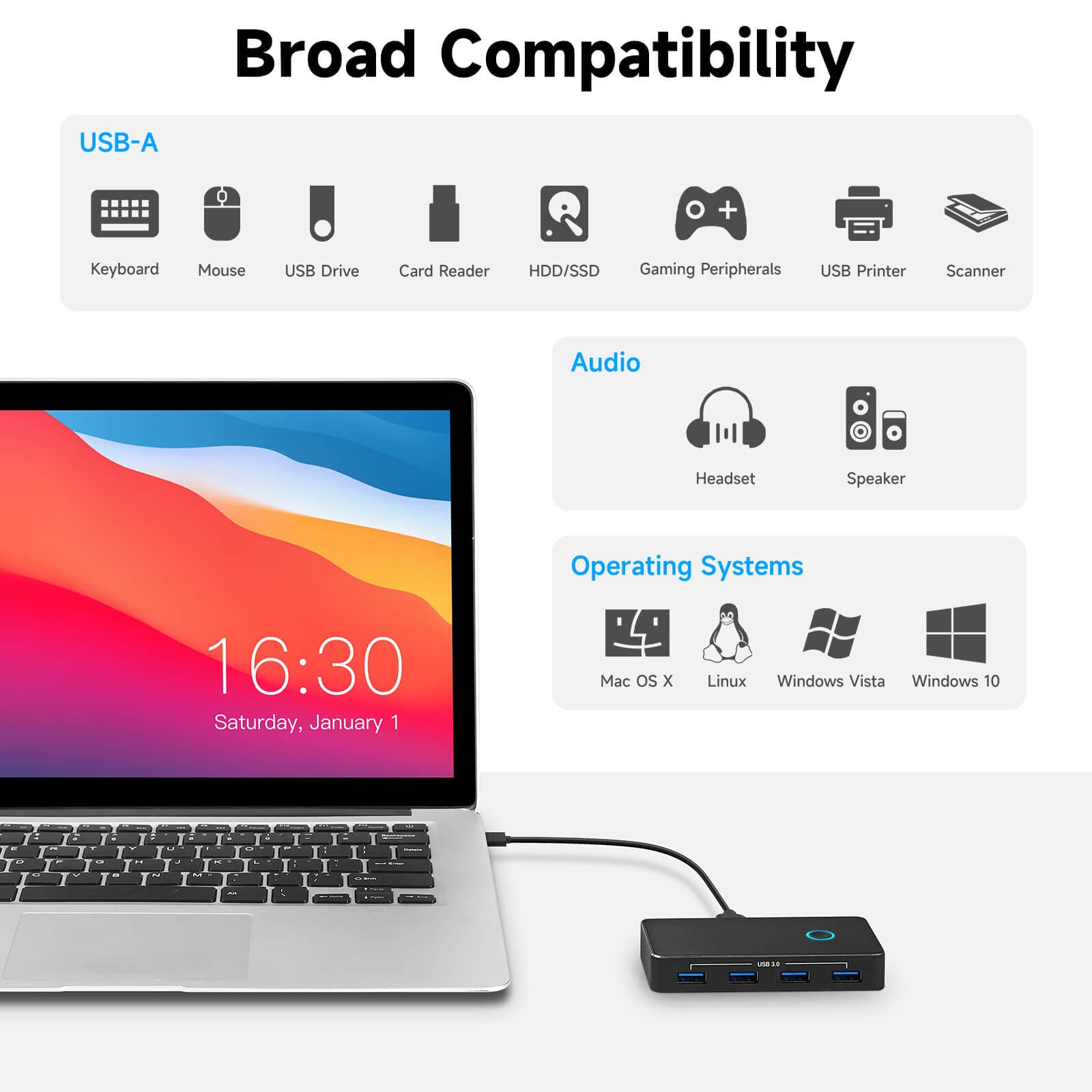 USB 3.0 Switch RSHTECH Aluminum USB Switch Selector with 4 USB 3.0 Ports, 3.5mm Audio Jack, 2 Computers Sharing 5 Peripheral Devices, USB KM Switcher hub with 2 USB Cable for Keyboard, Mouse, Printer