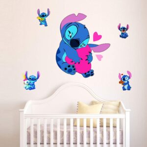 sktffr lilo & stitch wall stickers cartoon wall decals excellent vinyl wall decor for girls room living room (size 17.7 x 23.7 inch)