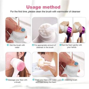 Facial Cleansing Brush 2 in 1Double-Sided Facial Cleaning Brush with Soft Bristles for Deep Pore Exfoliation, Wash Makeup, Massaging (Gold)