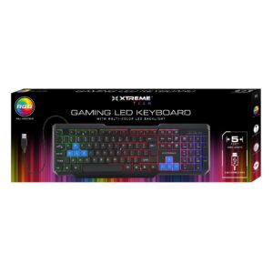 xtreme led gaming keyboard for desktop computers, rgb multicolor flow effects, universal support with 5ft usb cord