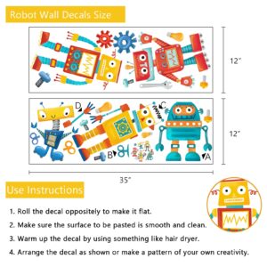 Yovkky Robots Educational Wall Decals Stickers, Bulb Gear Baby Boys Room Nursery Playroom Decor, Clockwork Wrench Toddler Kids Bedroom Home Classroom Decorations Art