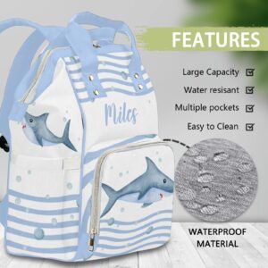 Personalized Diaper Bag Backpack Tote,Shark,Custom Diaper Bags for Shower Gift