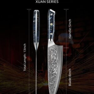 SANMUZUO Chef Knife - 8 inch - Xuan Series - VG10 Damascus Steel Kitchen Knife - Resin Handle (Starry Black)