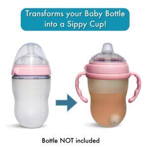 Sippy Cup Conversion Kit for Comotomo Baby Bottles | 2-Count | with Soft Silicone Sippy Spout Nipples, Weighted Any Angle Straw Ball, Bottle Handles and Straw Cleaning Brush (Sippy Spout, Pink)