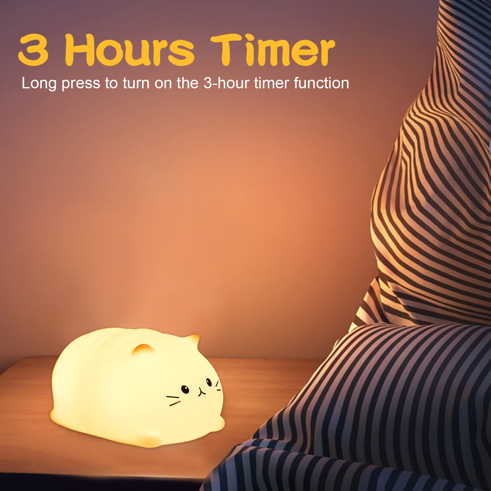 LOVERUIS Cat Night Light, Nursery Lamp for Children Kid Lamp Bedroom Cute Timer Kitty Light Baby Silicone Nightlights Birthday Gifts Bedroom Decor for Boy Teenager Girls Toddlers Bedroom (Kitty)