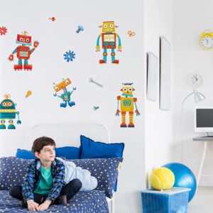 Yovkky Robots Educational Wall Decals Stickers, Bulb Gear Baby Boys Room Nursery Playroom Decor, Clockwork Wrench Toddler Kids Bedroom Home Classroom Decorations Art