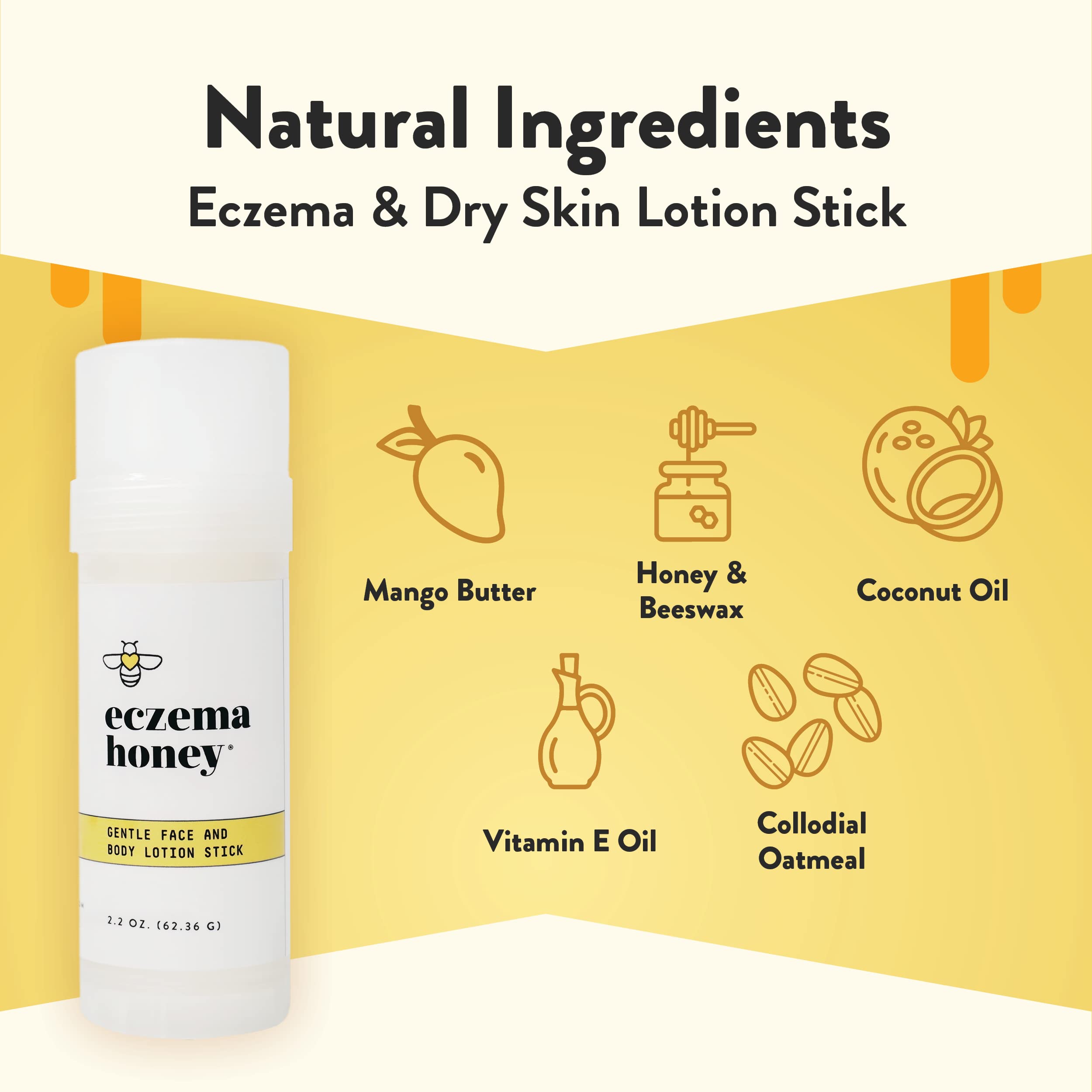 ECZEMA HONEY Gentle Face and Body Lotion Stick - Hand & Body Cream for Eczema - Natural Dry Skin Repair (2.2 Oz)