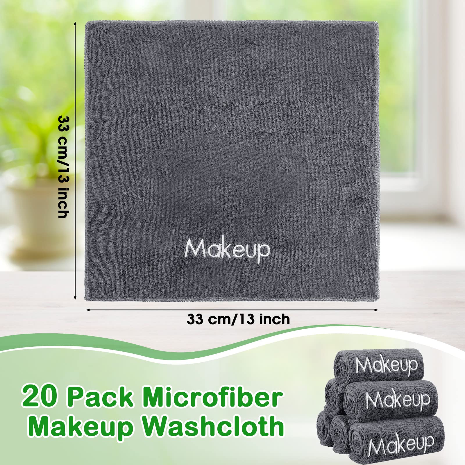 Shimeyao 20 Pack Makeup Washcloths Microfiber Makeup Remover Towels Reusable Quick Dry Face Wash Cloth Soft Washable Fingertip Facial Makeup Towels for Cleansing Hand and Make Up,13x13 Inch(Gray)