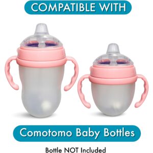 Sippy Cup Conversion Kit for Comotomo Baby Bottles | 2-Count | with Soft Silicone Sippy Spout Nipples, Weighted Any Angle Straw Ball, Bottle Handles and Straw Cleaning Brush (Sippy Spout, Pink)