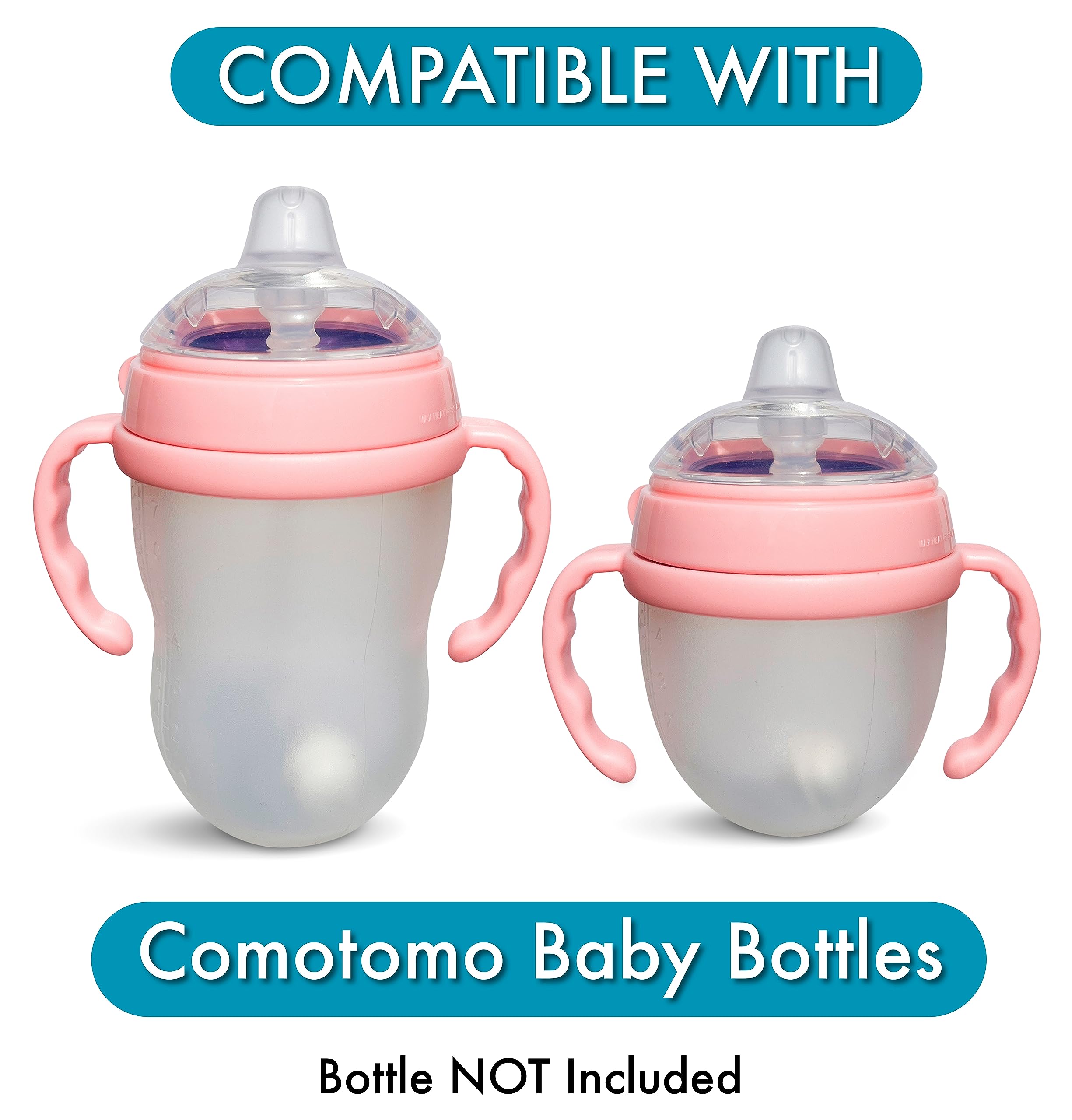 Sippy Cup Conversion Kit for Comotomo Baby Bottles | 2-Count | with Soft Silicone Sippy Spout Nipples, Weighted Any Angle Straw Ball, Bottle Handles and Straw Cleaning Brush (Sippy Spout, Pink)