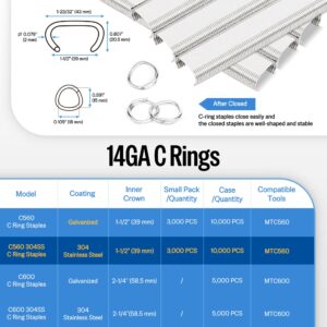 meite C560-14 Gauge 1-1/2-Inch Crown Stainless Steel Heavy Duty C Ring Staples Compatible with MTC560 Hog Ring Plier in Fastening, Building Landscape Gabions (3,000 PCS)