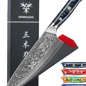 SANMUZUO Chef Knife - 8 inch - Xuan Series - VG10 Damascus Steel Kitchen Knife - Resin Handle (Starry Black)