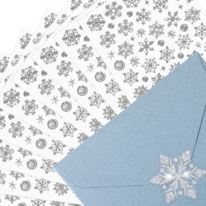 yexiya 520 pcs christmas envelope seal sticker glitter snowflake sticker label christmas sticker xmas snowflake dot envelope sticker seal for christmas card envelope box decoration (silver, 10 sheets)