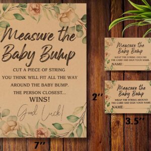 1 Measure the Baby Bump Kraft Sign & 50 Guessing Cards Set, Gender Neutral Baby Shower, Baby Showers Decorations, Baby Shower Games/083KF