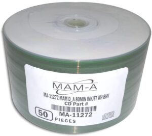 mam-a (mitsui) digital-audio white inkjet hub printable 80-minute cd-r's 50-pak in shrinkwrap 11272 0