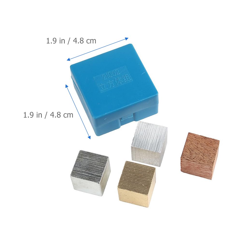 POPETPOP Density Cubes Set - 4 Pcs Chemistry Element Density Cube Includes Copper Iron Aluminum Wood, Physical Experiment Cube for Density Investigation Specific Gravity Activities