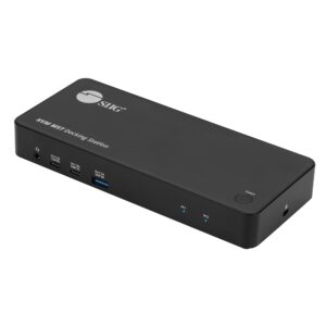 siig 2-port usb-c kvm docking station with pd 65w, for 2 monitors 2 computers, mst technology, 1x hdmi 1x displayport, gigabit ethernet, headset jack (ce-dk0111-s1)