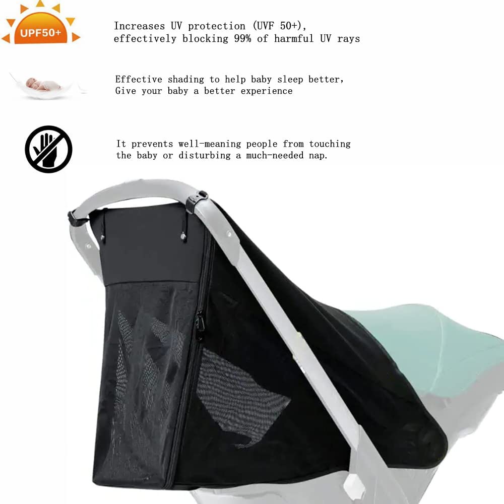 iNelihoo Snap-on Baby Stroller Sun Shade Compatible with Doona, Breathable 360° Full Coverage Sun Protection Canopy, Functional Anti-UV Stroller Blackout Cover Shield Sun Cover Shade fit Doona