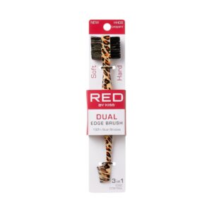 RED by Kiss Dual Edge Brush 3 in 1 Edge Brush Comb Soft and Hard Board Bristles (Leopard)