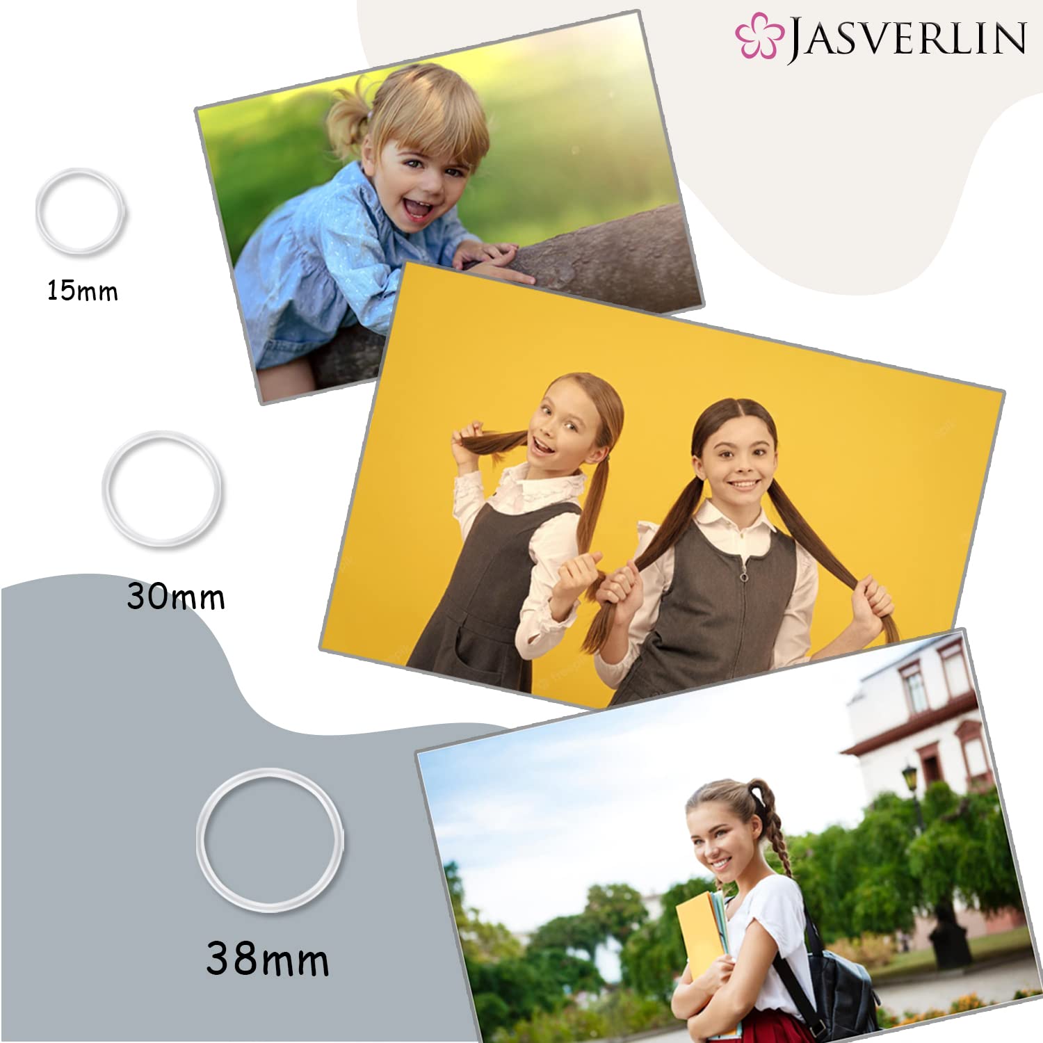 JASVERLIN Clear Hair Elastics Rubber Bands for Hair, Assorted Small Medium Large Variety Size Rubberbands Hair Ties Ponytail Holder Polybands for Toddler Girls Women Baby Mixed 2000pcs