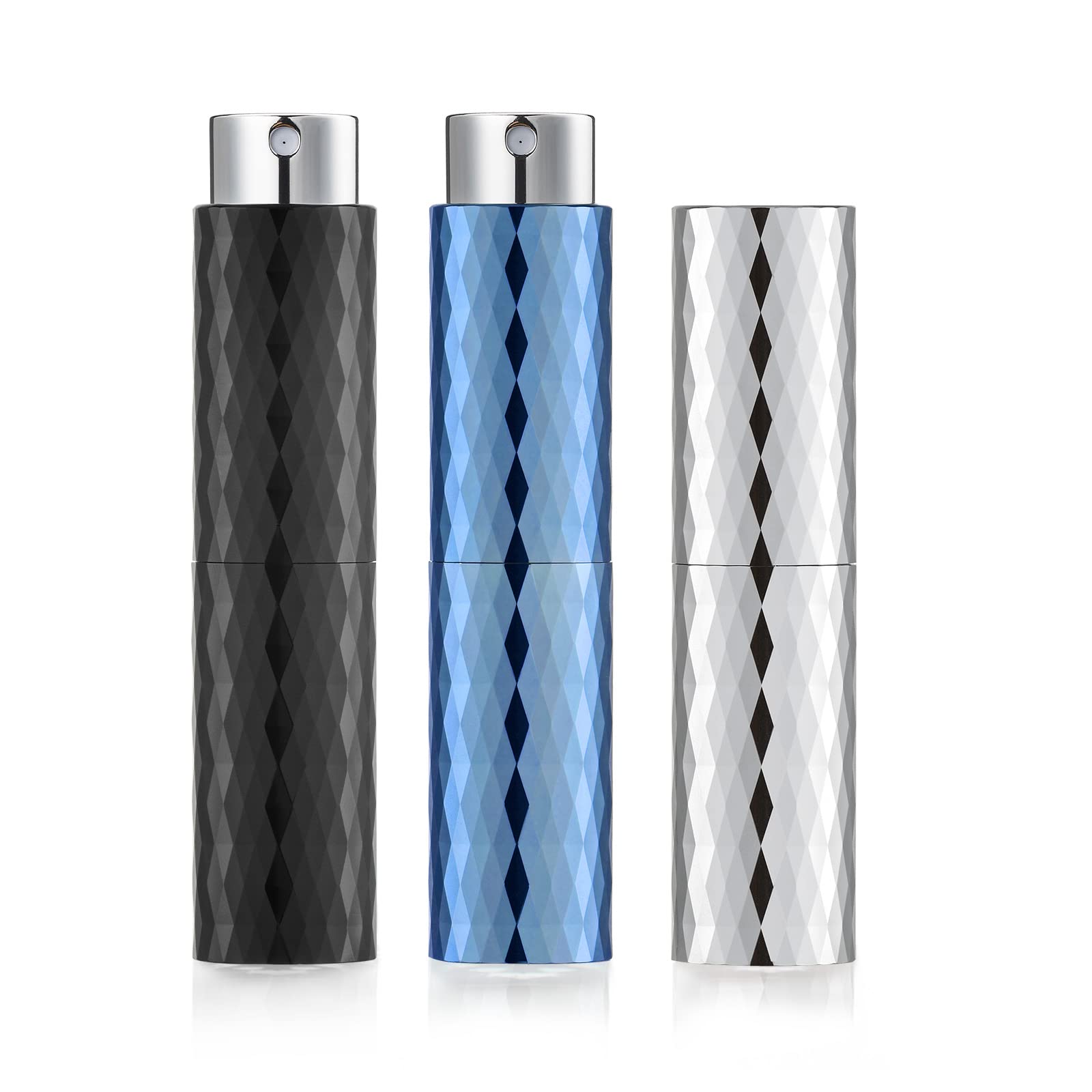 LISAPACK 8ML Atomizer Perfume Spray Bottle (3 PCS) Empty Cologne Dispenser Portable (Black，Blue, Silver)