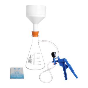 eisco complete vacuum filtration kit - includes 1000ml filtering flask, hand vacuum pump, buchner funnel, filter papers, rubber tubing & stopper