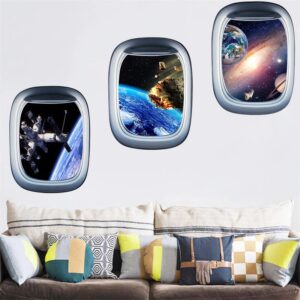 Quanhaigou Galaxy Wall Decals, Set of 3 Space Capsule Planet Fake Window Sticker 3D Outer Space Mural Wall Decal for Bedroom Living Room Kids Room Home Decor