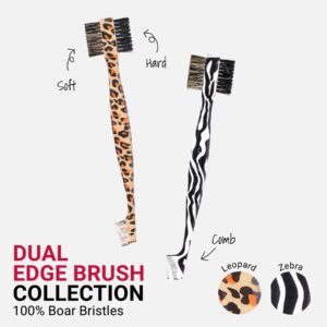 RED by Kiss Dual Edge Brush 3 in 1 Edge Brush Comb Soft and Hard Board Bristles (Leopard)