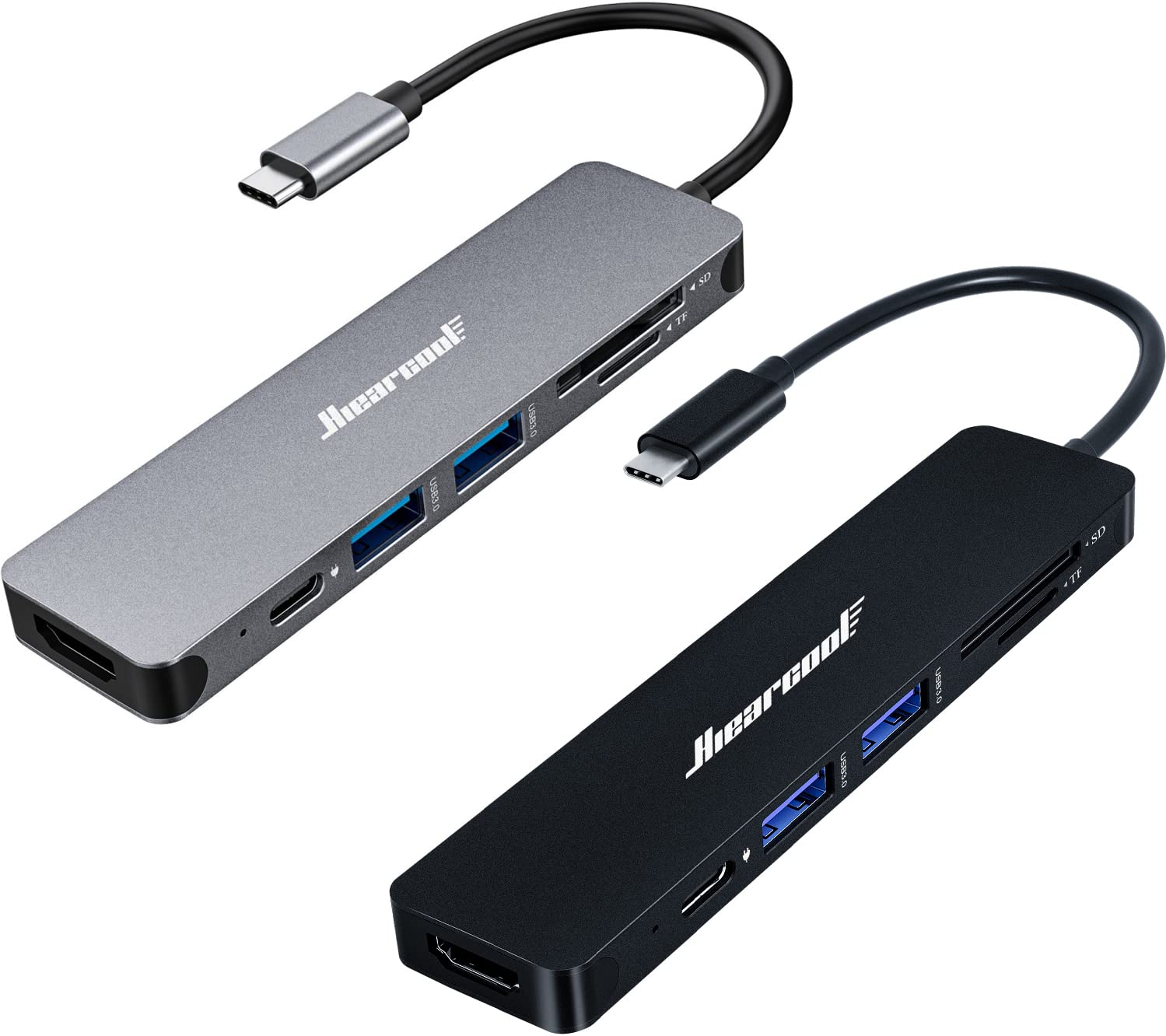 Hiearcool 7IN1 USB C Adapter, USB C Hub-(Grey and Black)