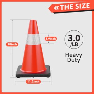 RoadHero 4 Pack Traffic Safety Cones 18 Inch with Black Weighted Base, Plastic PVC Cone, Orange Cones with Reflective Collar, Cones for Parking Lot, Construction Events, Road Safety