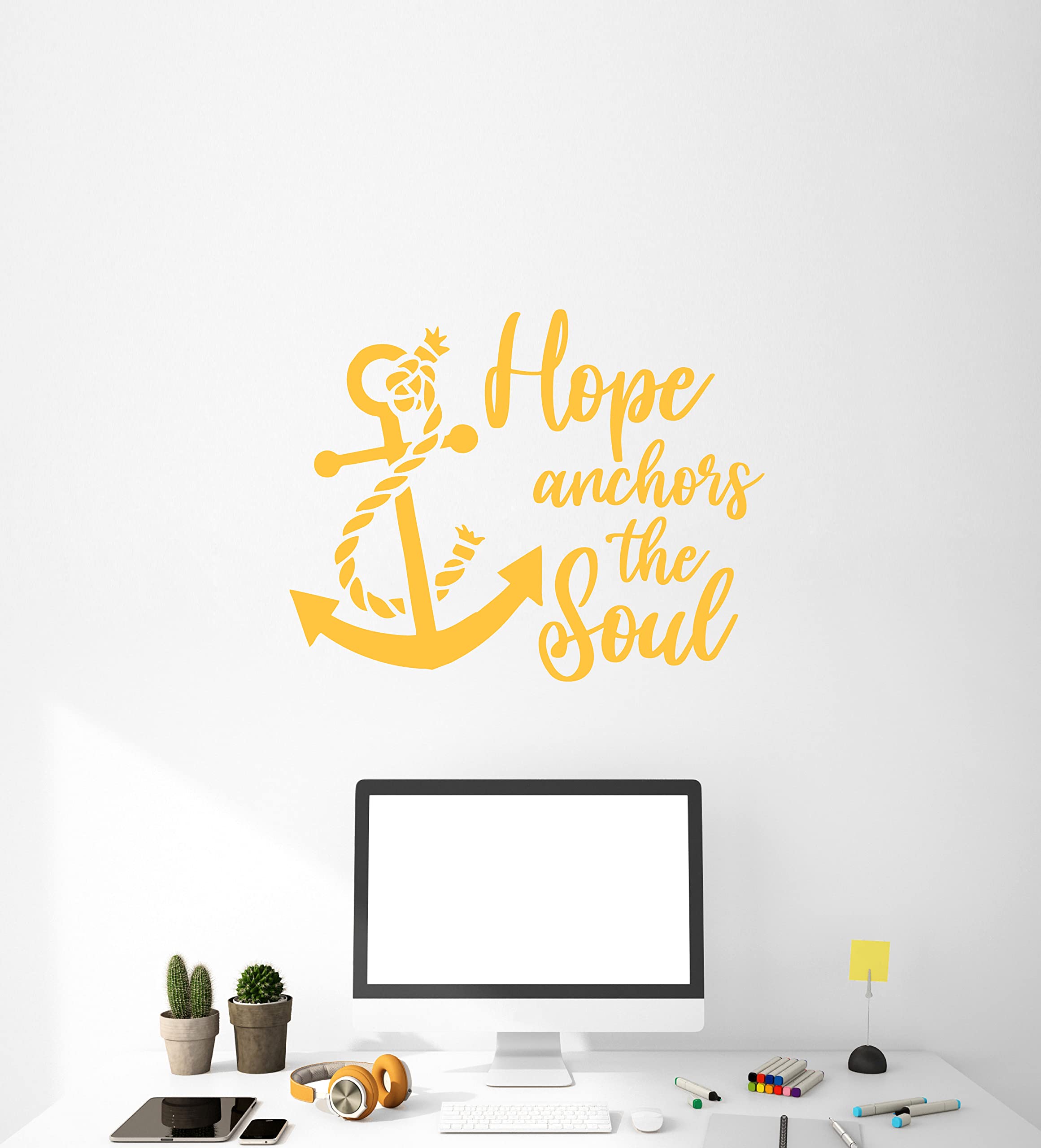 Hope Customized Vinyl Wall Decal - Customized Nautical Inspirational Quote - Hope Anchors The Soul With Anchor Silhouette - Home Decoration for Family Room, Nursery, Bedroom, or Beach House - Removable Sticker