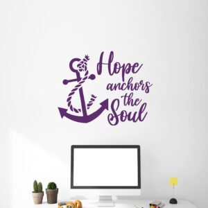 Hope Customized Vinyl Wall Decal - Customized Nautical Inspirational Quote - Hope Anchors The Soul With Anchor Silhouette - Home Decoration for Family Room, Nursery, Bedroom, or Beach House - Removable Sticker