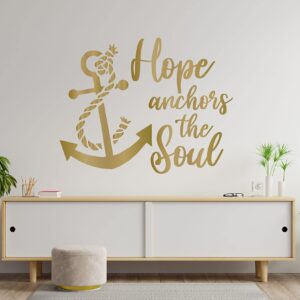 Hope Customized Vinyl Wall Decal - Customized Nautical Inspirational Quote - Hope Anchors The Soul With Anchor Silhouette - Home Decoration for Family Room, Nursery, Bedroom, or Beach House - Removable Sticker