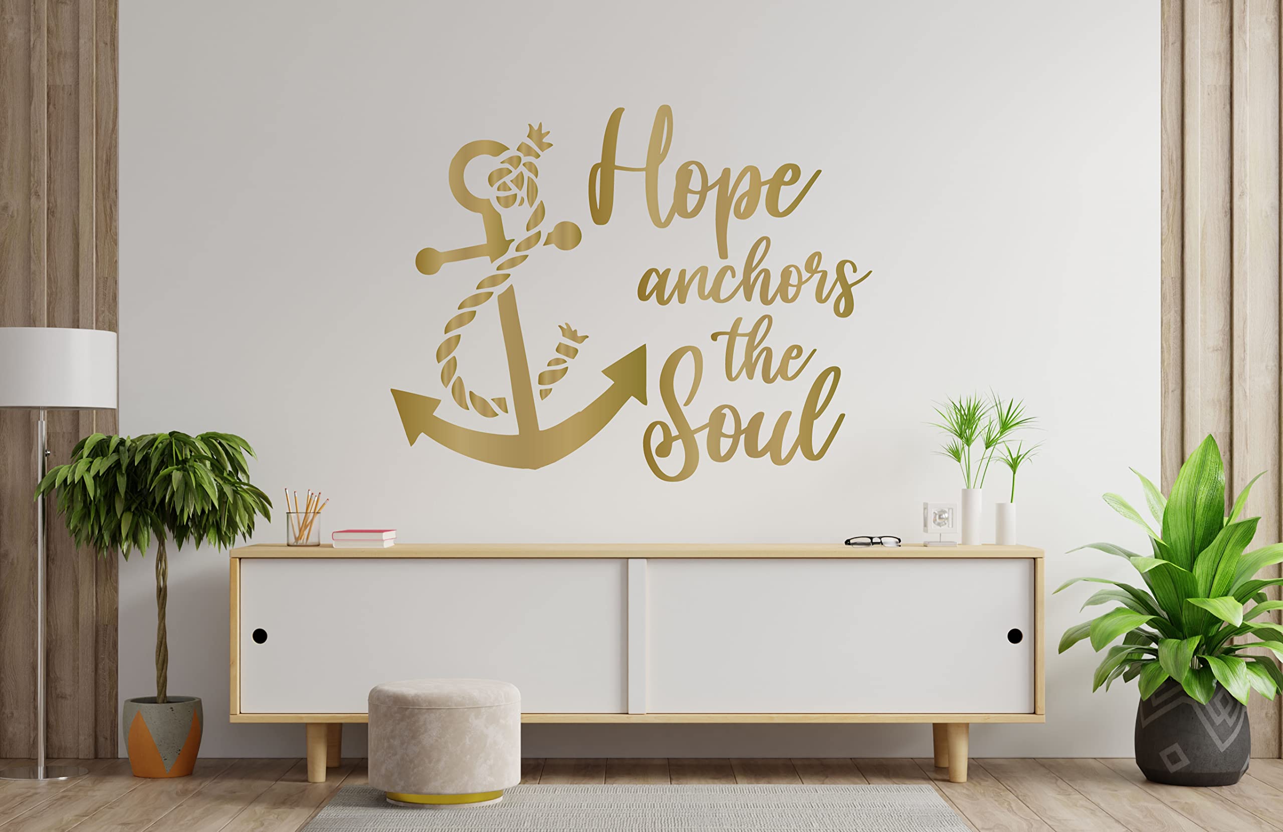 Hope Customized Vinyl Wall Decal - Customized Nautical Inspirational Quote - Hope Anchors The Soul With Anchor Silhouette - Home Decoration for Family Room, Nursery, Bedroom, or Beach House - Removable Sticker