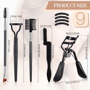 9 Pcs Eyelash Comb Brush Tools Set, Eyelashes Curler Folding Metal Eyelash Comb Separator Double Sided Eyebrow Brushes Lash Separator Tool for Women Makeup Supplies Grooming, Black